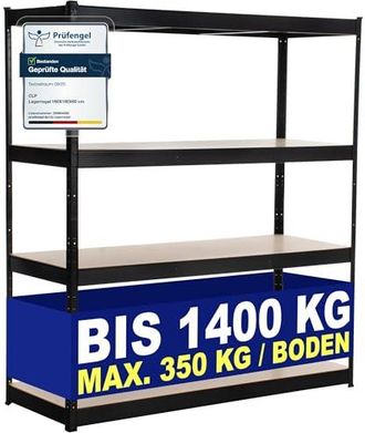 Clp &Eacute;tag&egrave;re de Stockage avec 4 Surfaces de Rangement I &Eacute;tag&egrave;re de Rangement 160x60x180 cm I Capacit&eacute; de Rangement par &Eacute;tage 350 kg, Couleur:Noir