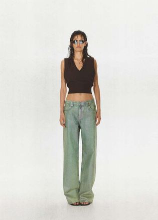 Mango Gerade Jeans Foil gr&uuml;n - Damen - 32 - MANGO