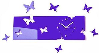 FlexiStyle Große Moderne Wanduhr Schmetterling lila (Heidelbeere) Querformat 20 x 60 cm, 3D DIY, Wohnzimmer, Schlafzimmer, Kinderzimmer