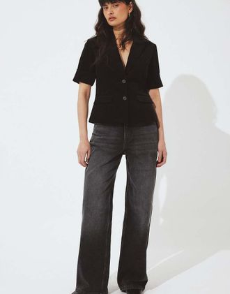 NA-KD Alley - Jean ample &agrave; taille haute - Gris fonc&eacute;