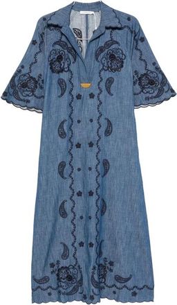 Zimmermann Femme, Robes, Bleu, Taille: 38 FR Aster Embroidered Scalloped-Hem Midi Dress