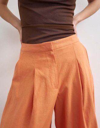 Topshop Jupe-culotte trap&egrave;ze en lin - Orange d&eacute;lav&eacute;