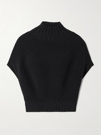 Sportmax Pull Raccourci À Manches Courtes En Coton Mélangé Côtelé Balloon - Noir
