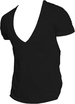 dPois T-Shirt Col V Profond pour Homme T-Shirt Slim fit Fitness Sexys Tops Casual T-Shirts de Musculation Gym Sport M-2XL Noir XL