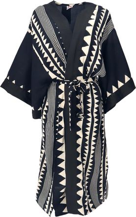 Guru Shop Kimono, Oversize Kimono Mantel, Kimonokleid - Schwarz/beige, Damen, Synthetisch