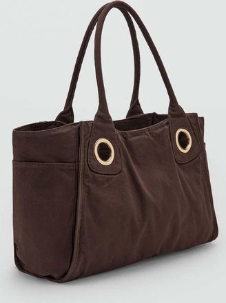 Mango Sac cabas 100 % coton chocolat - Femme - Taille unique - MANGO