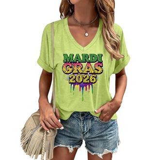 Generic T-shirt Mardi Gras pour femme, col en V - T-shirt d&eacute;contract&eacute; &agrave; manches courtes pour carnaval, v&ecirc;tements d&eacute;t&eacute; - pour les loisirs et les voyages, Vert,