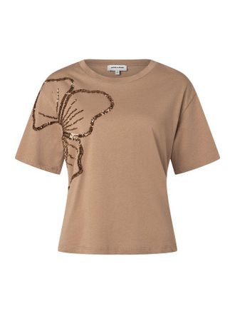 More & More Kurzarmshirt edles Kurzarmshirt, Pailletten-Blume