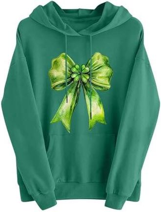 Generic Sweats &agrave; capuche pour femme, pull pour femme, pull &agrave; cordon de serrage avec poches et capuche, hauts &agrave; manches longues imprim&eacute; tr&egrave;fle pull d&eacute;contract&eacute;