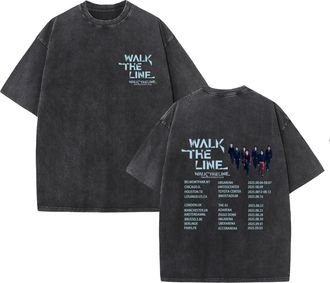 Generic WalkTheLine Washed T-Shirt 2025 K-pop World Tour Graphic Support Cotton Shirt for Fans(C,S)