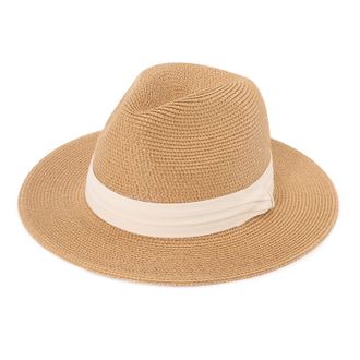 Dreshow Damen Panama Hut Fedora Strand Sonnenhut Breiter Rand Stroh Aufrollen Hut UPF 50+