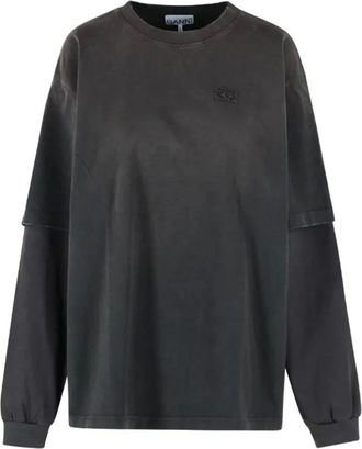 Ganni Femme, Tops, Gris, Taille: 44 FR T-shirt &agrave; manches longues en jersey de coton &agrave; effet d&eacute;lav&eacute;