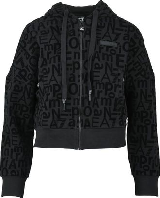 Emporio Armani Emporio Armani Ea7, Femme, Sweatshirts et sweats &agrave; capuche, Noir, Taille: 38 FR Felpa logo in velluto