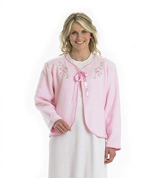 Slenderella Veste de lit en polaire &agrave; nouer avec ruban, rose, 38-40
