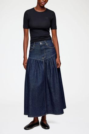 Ganni Jupe en denim extensible Bleu marine Coton biologique - Taille 38 - Pour Femme