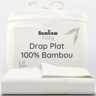 Bambaw Drap Plat Bambou 270x290 cm, Drap Lit 2 Places Fibre Bambou, Literie Hypoallerg&eacute;nique, Anti Acarien et Anti Transpiration, Linge Lit Deux Places, Cert
