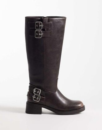 schuh Disque - Bottes en PU &agrave; enfiler avec boucles - Marron-Neutre