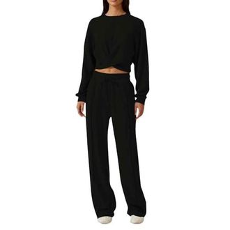 Generic Ensemble de v&ecirc;tements de d&eacute;tente pour femme - Ensemble deux pi&egrave;ces pour femme - T-shirt court et pantalon long &agrave; taille &eacute;lastique - Surv&ecirc;tement deux p