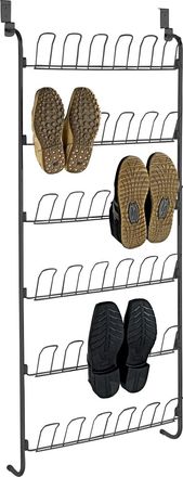 WENKO Tür-Schuhregal, 6 Ablagen für bis zu 18 Paar Schuhe, Zum Einhängen an die Tür, Pulverbeschichtetes Metall, 59 x 151 x 14 cm