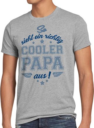 style3 So Sieht EIN richtig Cooler Papa aus Herren T-Shirt, Gr&ouml;&szlig;e:XL, Farbe:Grau meliert