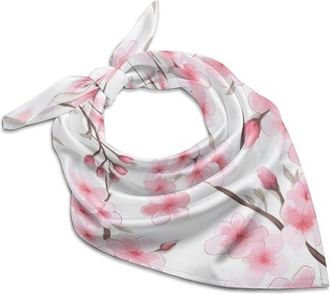 Generic Écharpe carrée en soie rose cerise printanière légère avec fleurs de prunier pour cheveux, foulard respirant, cadeau pour homme et femme, multicolore,