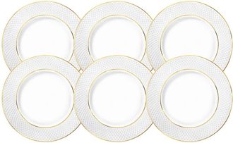 Wilmax England Wilmax - Teller mit Goldmuster - 6 Stück - Ø 25,5cm - Weißer Essteller aus Porzellan - Speiseteller - Spülmaschinenfest - Frühstücksteller - Kuchentel