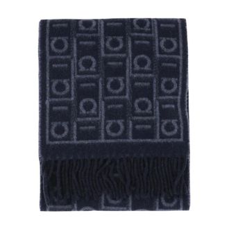 Ferragamo Gancini Seiden-Wollschal mit Fransen - - Accessories - Herren - Blau - ONE SIZE