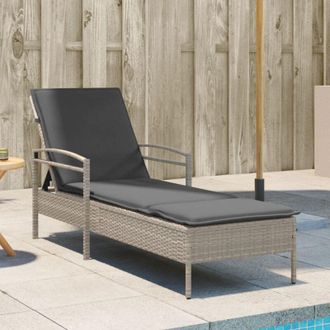 vidaXL Vidaxl - Sonnenliege mit Auflage Hellgrau 63x200x81 cm Poly Rattan