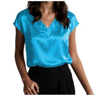 Generic Blouse Satin avec Brillance Femme Chic Et &eacute;l&eacute;gant Soir&eacute;e Chemise Manches Courtes Col en Rond Chemisier Grande Taille Printemps Fashion Casual C&eacute;r&eacute;moni