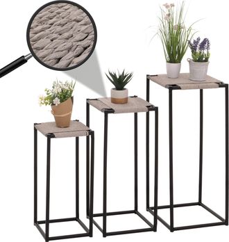 Mendler 3er-Set Blumentisch HWC-N70, Beistelltisch Tisch Blumenst&auml;nder Ablage, stapelbar, Metall Papierseil - grau