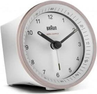 Braun Funkwecker in der Farbe wei&szlig;-rosa mit Crescendo-Alarm, Schlummerfunktion und Beleuchtung, BC07PW-DCF