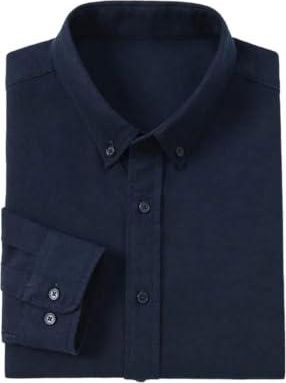 Generic Chemise &agrave; manches longues en coton Oxford pour homme, coupe ajust&eacute;e, d&eacute;contract&eacute;e, respirante, boutonn&eacute;e, bleu marine, 3XL