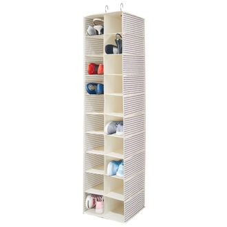 mDesign Hängeaufbewahrung mit 20 Fächern - großer Hänge Organizer für die Kleiderstange - platzsparende Aufbewahrung für Schuhe und Kleidung - blau und beige