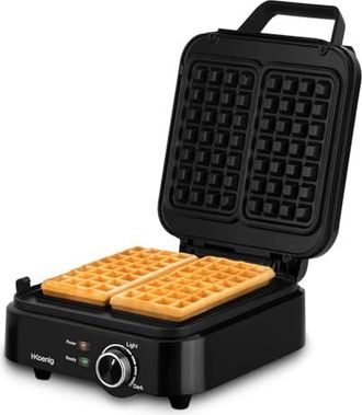 H.Koenig Kompakter Waffelmaker GFX420, 1200 W Leistung, antihaftbeschichtete Platten, einstellbare Temperatur, 3 Bräunungsstufen, Überlaufrinne, rutschfeste St