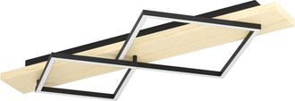 Eglo LED Deckenleuchte Boyal, Deckenlampe 2-flammig, Wohnzimmerlampe aus hellem Holz und schwarzem Metall, Lampe Decke FSC zertifiziert, warmwei&szlig;, 78 cm