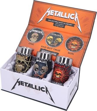 Nemesis Now Metallica Pushead Art Schnapsglas 3er Set, Harz, Offiziell lizenziertes Metallica Merch, herausnehmbare Edelstahleinsätze, Premium Geschenkbox, aus fe