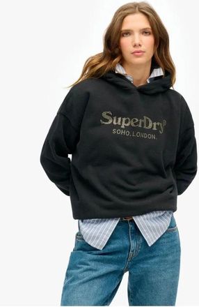 Superdry Femme, Sweatshirts et sweats &agrave; capuche, Noir, Taille: 36 FR Venue Metallic Relaxed Sweat &agrave; capuche