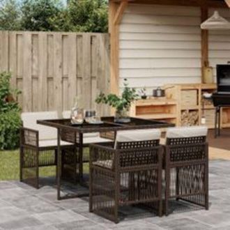 Les Tendances Ensemble &agrave; manger de jardin 5 pcs et coussins marron poly rotin