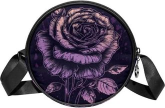 Generic Circle Sac &agrave; bandouli&egrave;re pour femme, violet et noir, petit sac &agrave; bandouli&egrave;re avec fermeture &eacute;clair, bretelles r&eacute;glables, sac &agrave; main rond d&eacute;contract&eacute; p