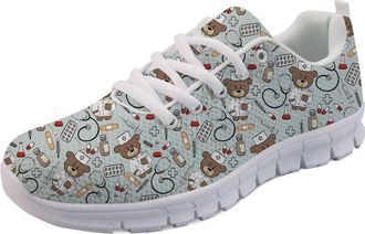 Showudesigns Damen Laufschuhe Atmungsaktiv Turnschuhe Schn&uuml;rer Sportschuhe Sneaker Cartoon B&auml;r Nurse Bear Karikatur Krankenschwester Schuhe, Gr&ouml;&szlig;e 39