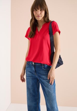 Cecil T-Shirt CECIL, Damen, Gr. XXL (46), rot (glazed apple rot), Jersey, Obermaterial: 50% Baumwolle, 50% Modal, unifarben, regular fit normal, Rundhals, S