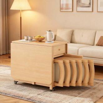 Generic Ausziehbarer Klapptisch mit 4 St&uuml;hlen, Klapptisch aus Massivholz, for K&uuml;che, Esszimmer, Wohnzimmer, Restaurant, platzsparend(6 Chairs)