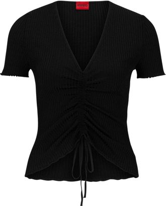HUGO BOSS Hugo - Slissy Oberteil f&uuml;r Damen, Schmal, kurz&auml;rmlig (Schwarz)