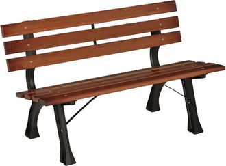 OUTSUNNY Banc de jardin 2 places style rural chic assise dossier &agrave; lattes bois sapin lasur&eacute; ch&acirc;ssis fonte alu noir
