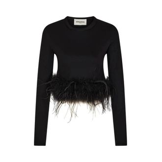 Sonia Rykiel Jersey-Top mit Federbesatz - - Knitwear - Damen - Schwarzk - L