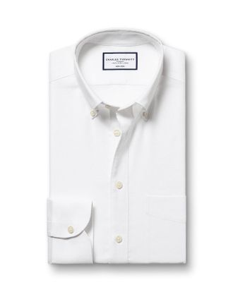 CHARLES TYRWHITT B&uuml;gelfreies Stretch-Oxfordhemd - Wei&szlig; Knopfmanschette