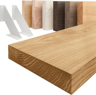 Lamofootwear Manufaktur Wandregal Holz Gerade | Regal Farbe: Rustikal | mit weißem Vintage Regalträger | 140 cm