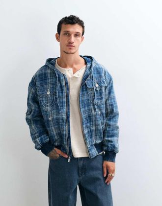 True Religion Kapuzenjacke mit Karomuster in Indigo-Marineblau