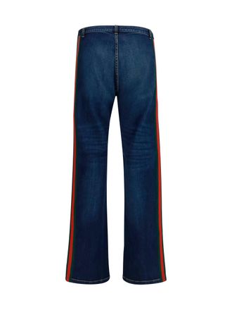 Gucci Mens Cotton Jeans With Web Stripe Blue Cotton; Elastane