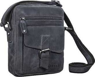 Royalz Knoxville Petit sac en cuir hommes Sac à bandoulière vintage Mini sac homme messager bag, Couleur:Navy Gris